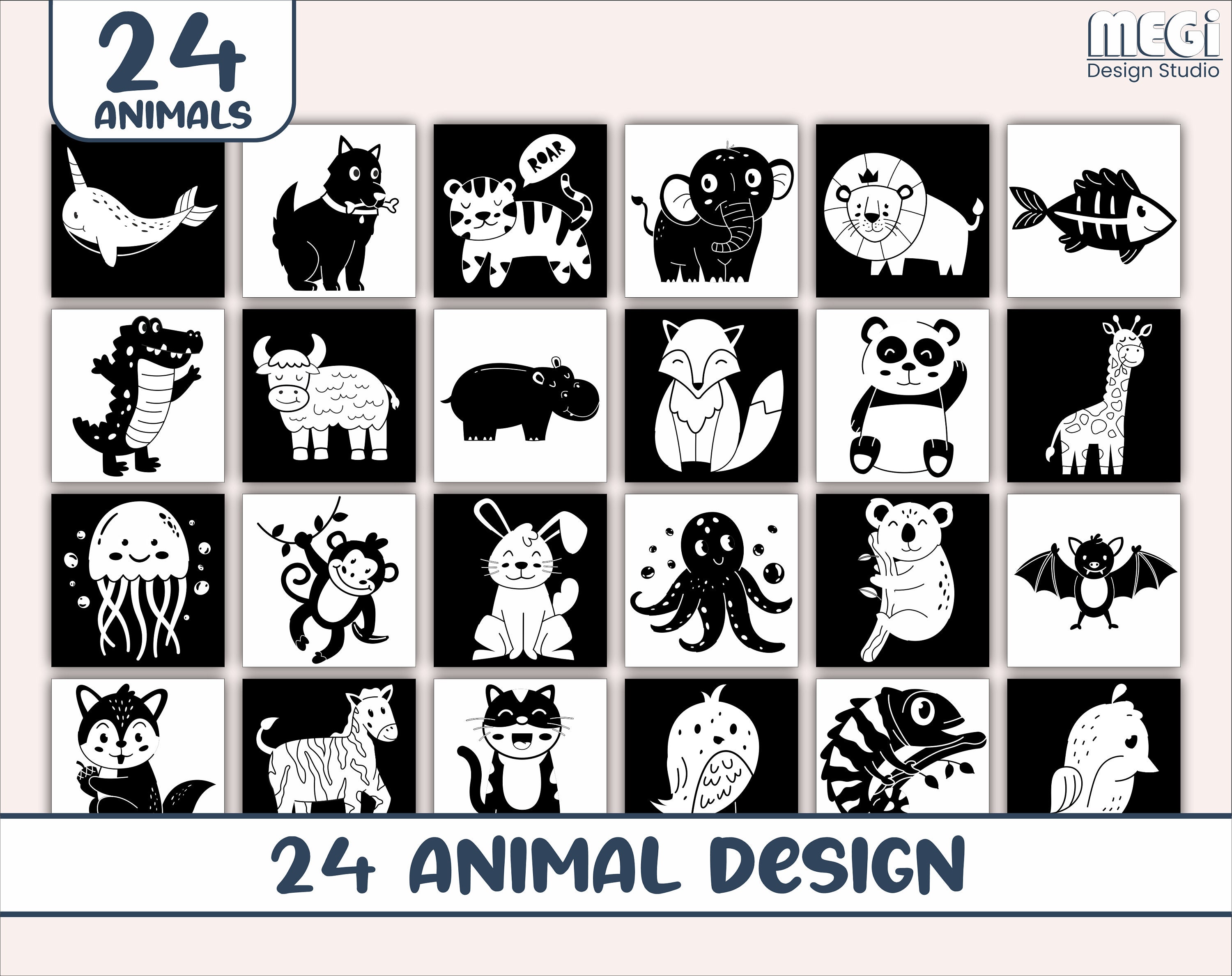 Black and White High Contrast Baby Sensory Cards - Animals - 48 Cards ...