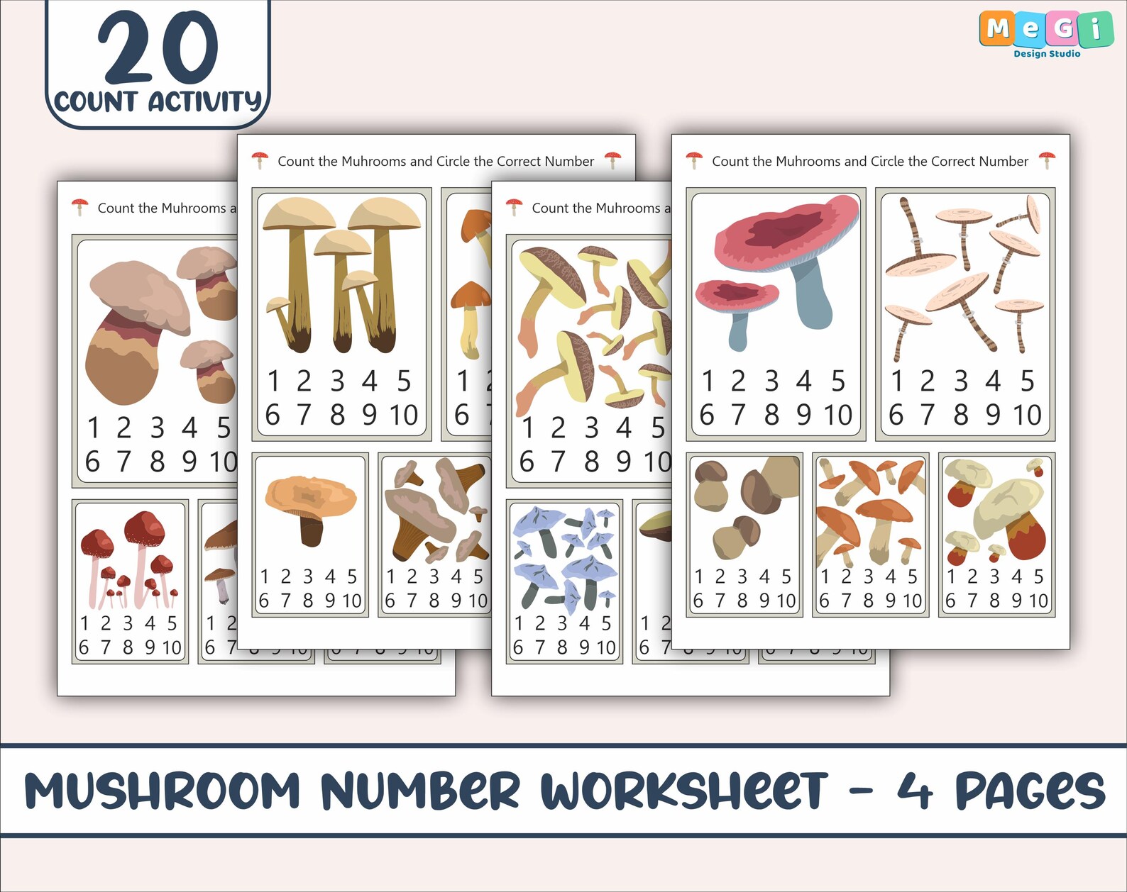 Educational Mushroom Numbers Flashcards and Worksheets - Learn and ...