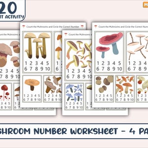Educational Mushroom Numbers Flashcards and Worksheets - Learn and ...