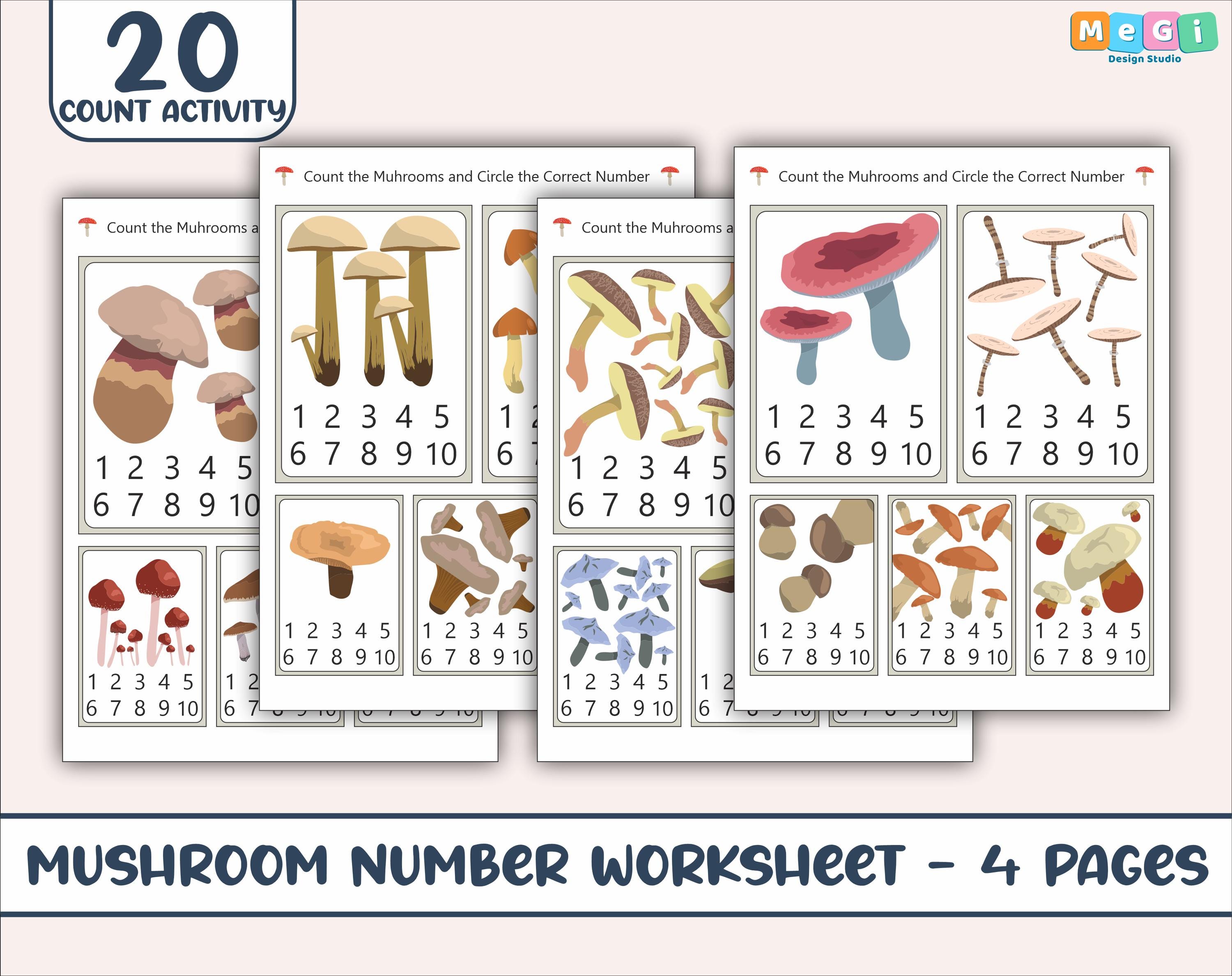 Educational Mushroom Numbers Flashcards and Worksheets - Learn and ...