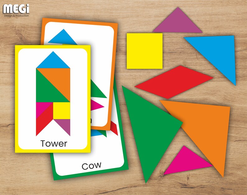 Tangram Big Set 200 Cards and Free Tangram Pattern | Etsy