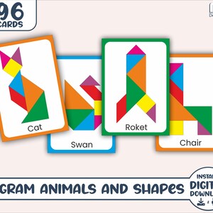Tangram Animals and Shapes Puzzle Cards 96 Cards & Free - Etsy