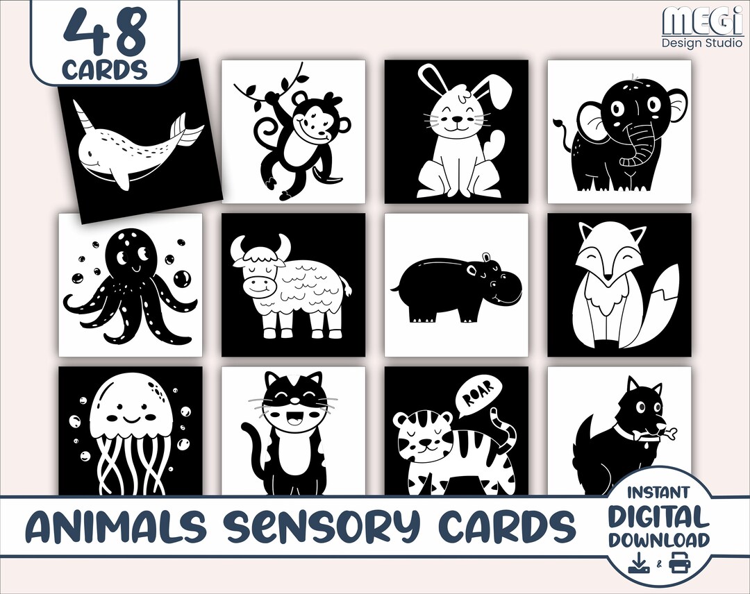 Black and White High Contrast Baby Sensory Cards Animals - Etsy