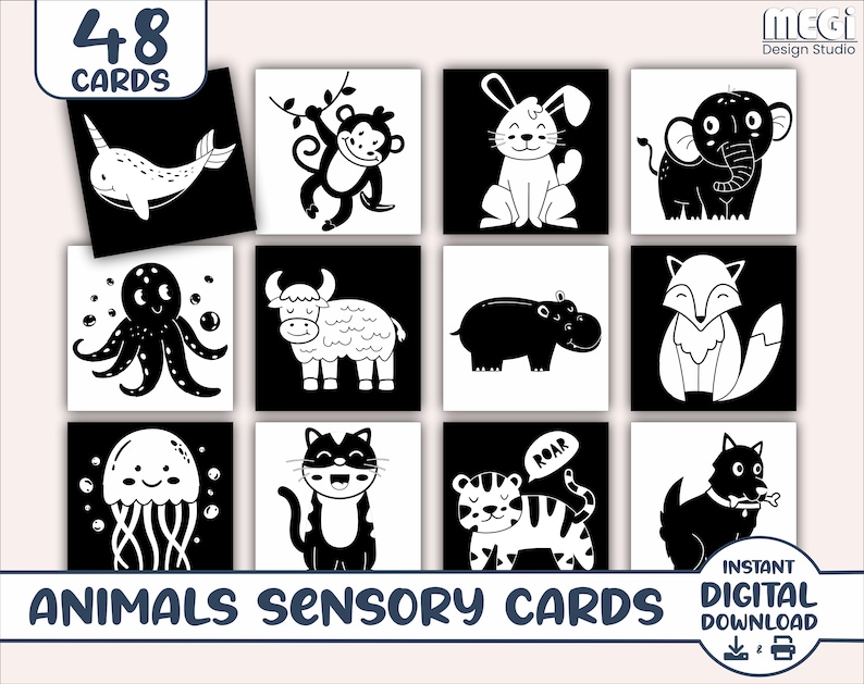 Tarjetas sensoriales para bebés en blanco y negro de alto contraste ...