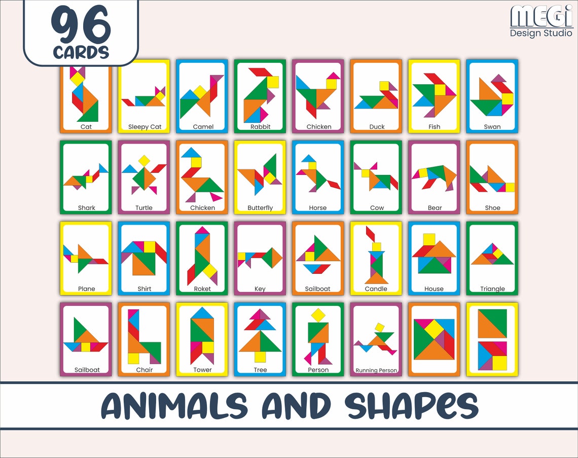 Tangram Big Set 200 Cards and Free Tangram Pattern - Etsy