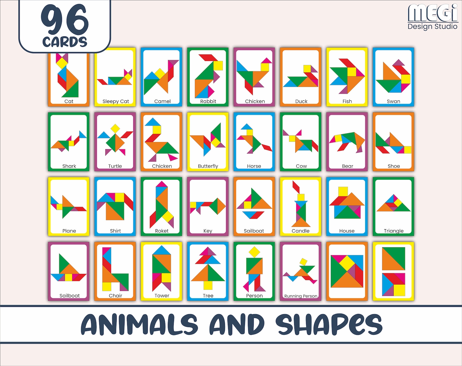 Tangram Big Set 200 Cards and Free Tangram Pattern Printable Montessori ...