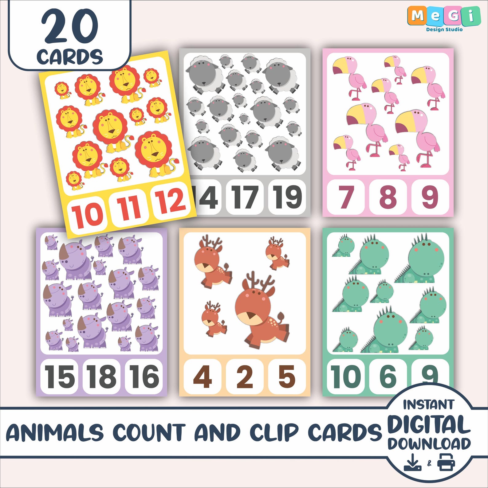 Count and Clip Animal Cards - 1 to 20 Counting Cards - Preschool ...