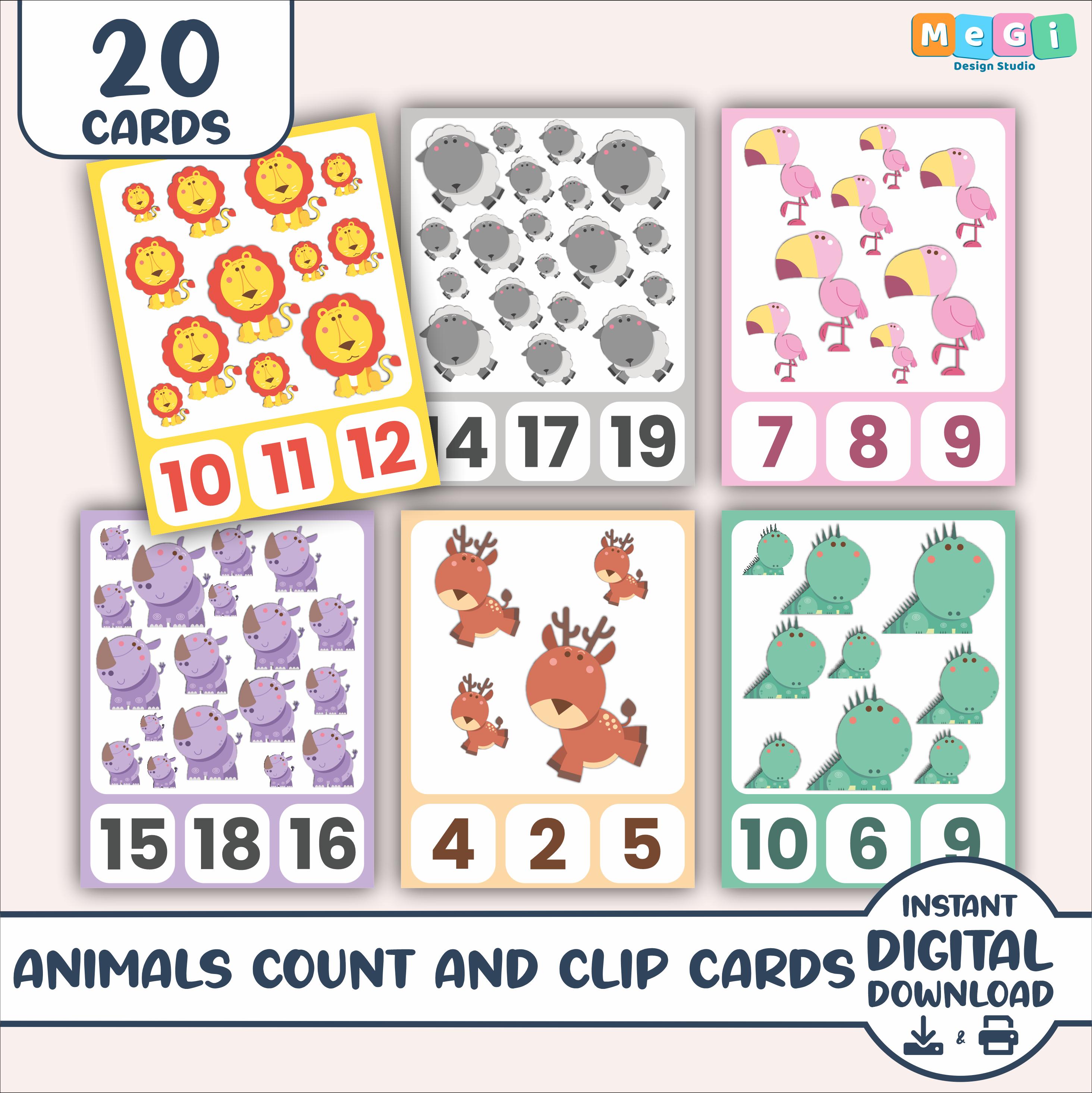 Count and Clip Animal Cards - 1 to 20 Counting Cards - Preschool ...