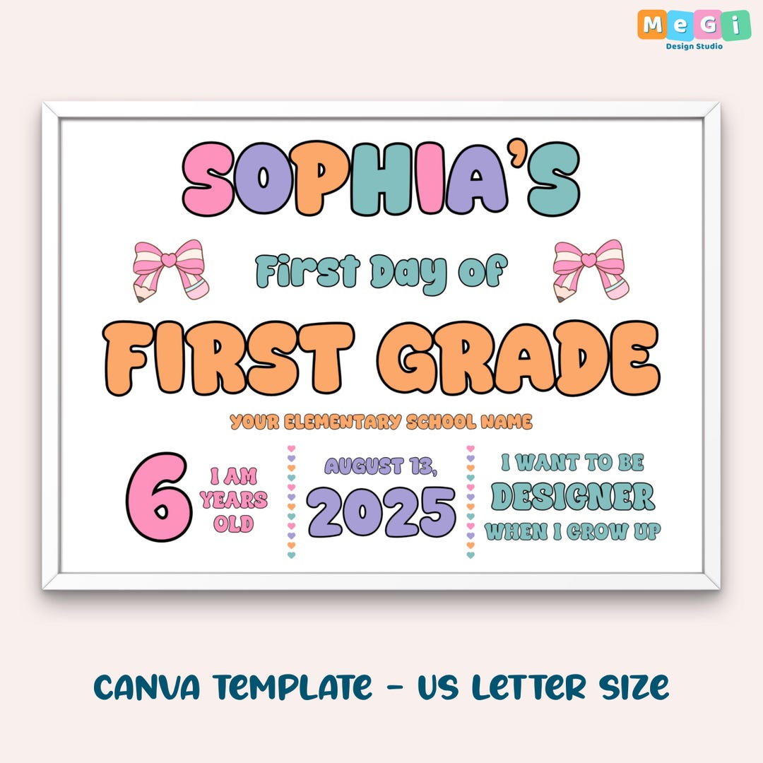 Editable First Grade First Day of School Sign - Personalized 1st Grade ...