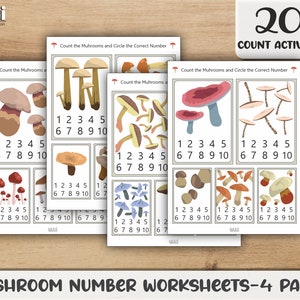 Educational Mushroom Numbers Flashcards and Worksheets Learn | Etsy