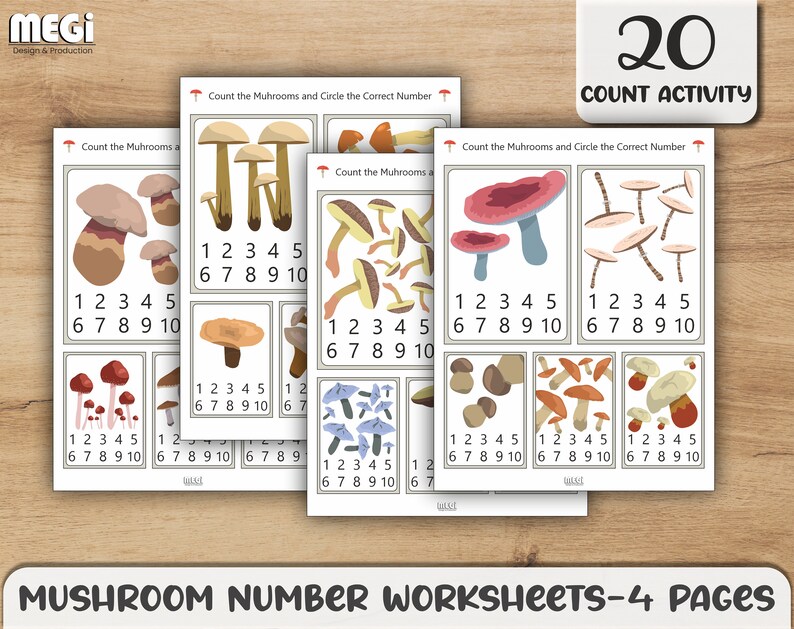 Educational Mushroom Numbers Flashcards and Worksheets Learn | Etsy