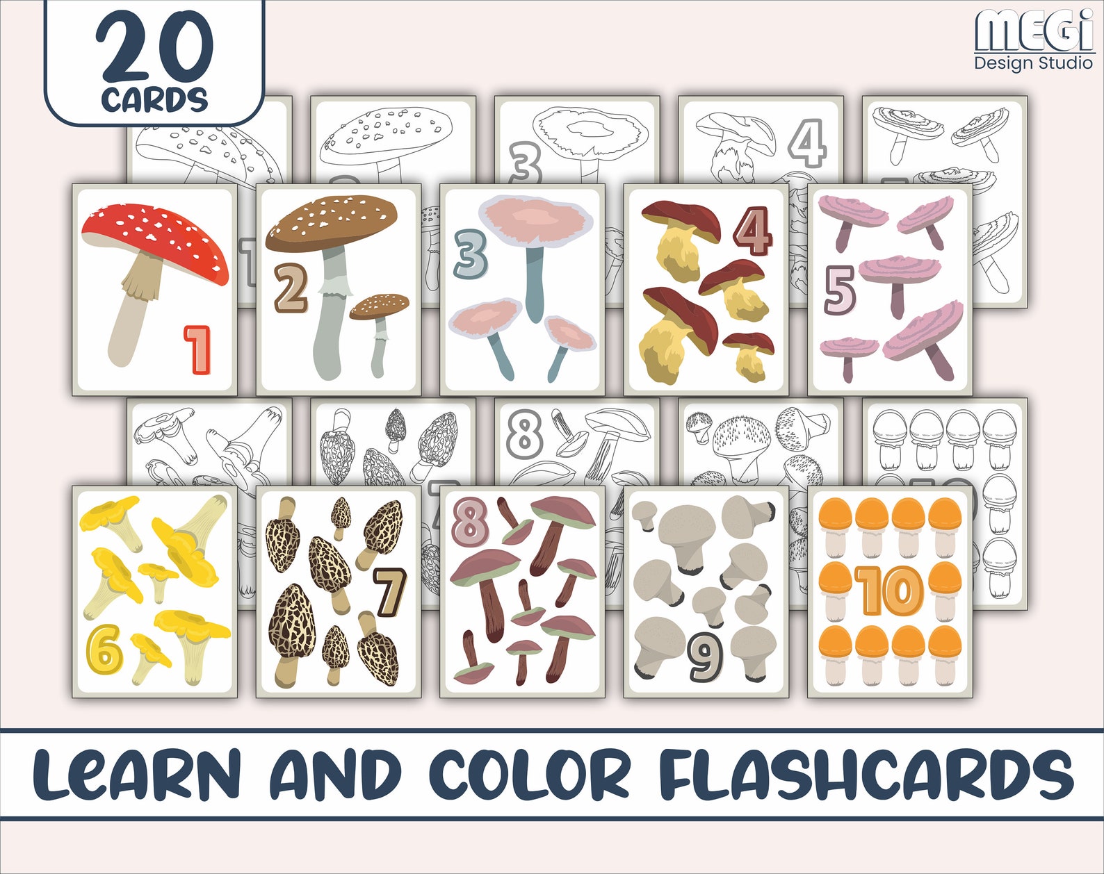 Educational Mushroom Numbers Flashcards and Worksheets Learn - Etsy
