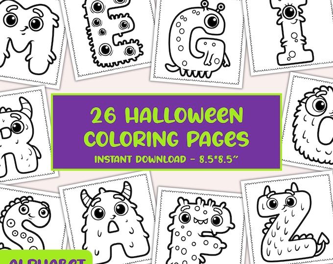 Monster Themed Alphabet A-Z Coloring Pages! - Etsy