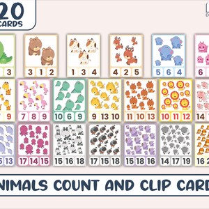 Count and Clip Animal Cards 1 to 20 Counting Cards - Etsy