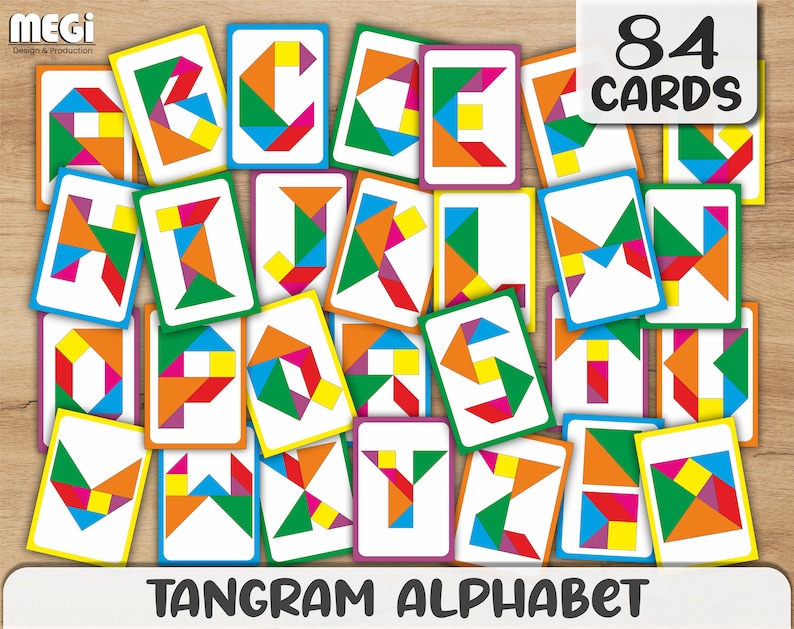 Tangram Big Set 200 Cards and Free Tangram Pattern | Etsy