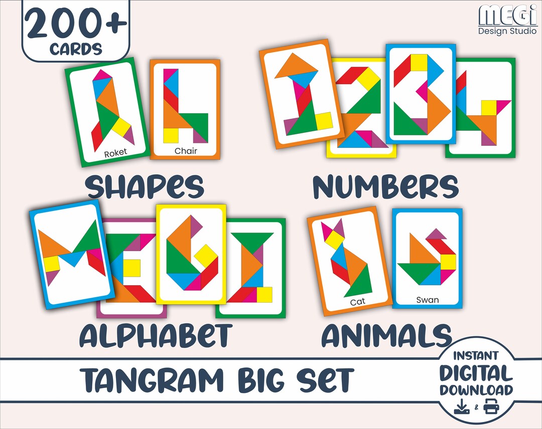 Tangram Big Set 200 Cards and Free Tangram Pattern - Etsy