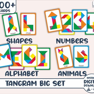 Tangram Big Set 200 Cards and Free Tangram Pattern - Etsy