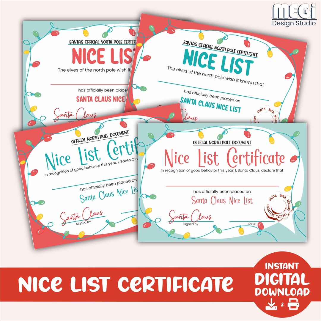 Printable Nice Kids Certificate, Santa’s Official Nice List Certificate ...