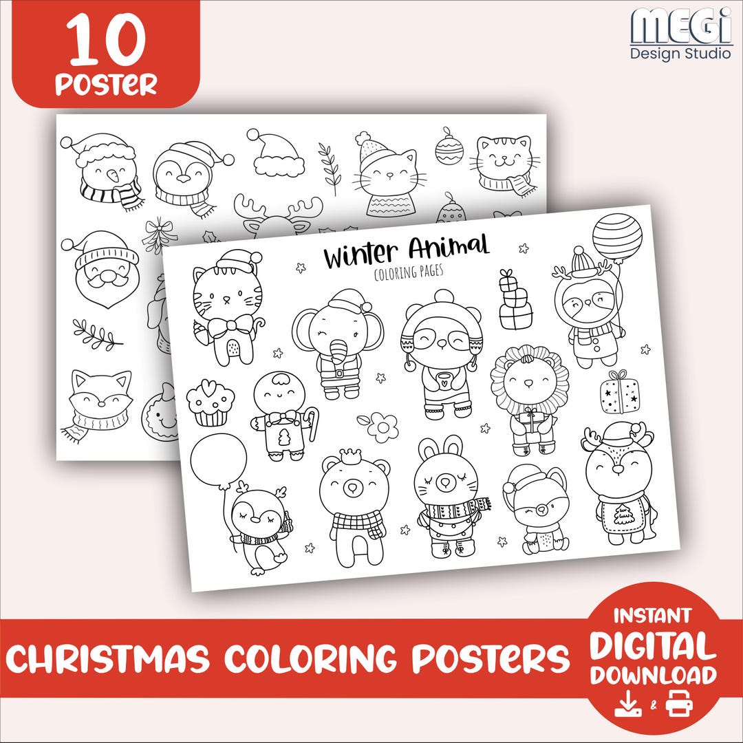 Christmas Coloring Poster, Printable Coloring Pages, Christmas Activity ...