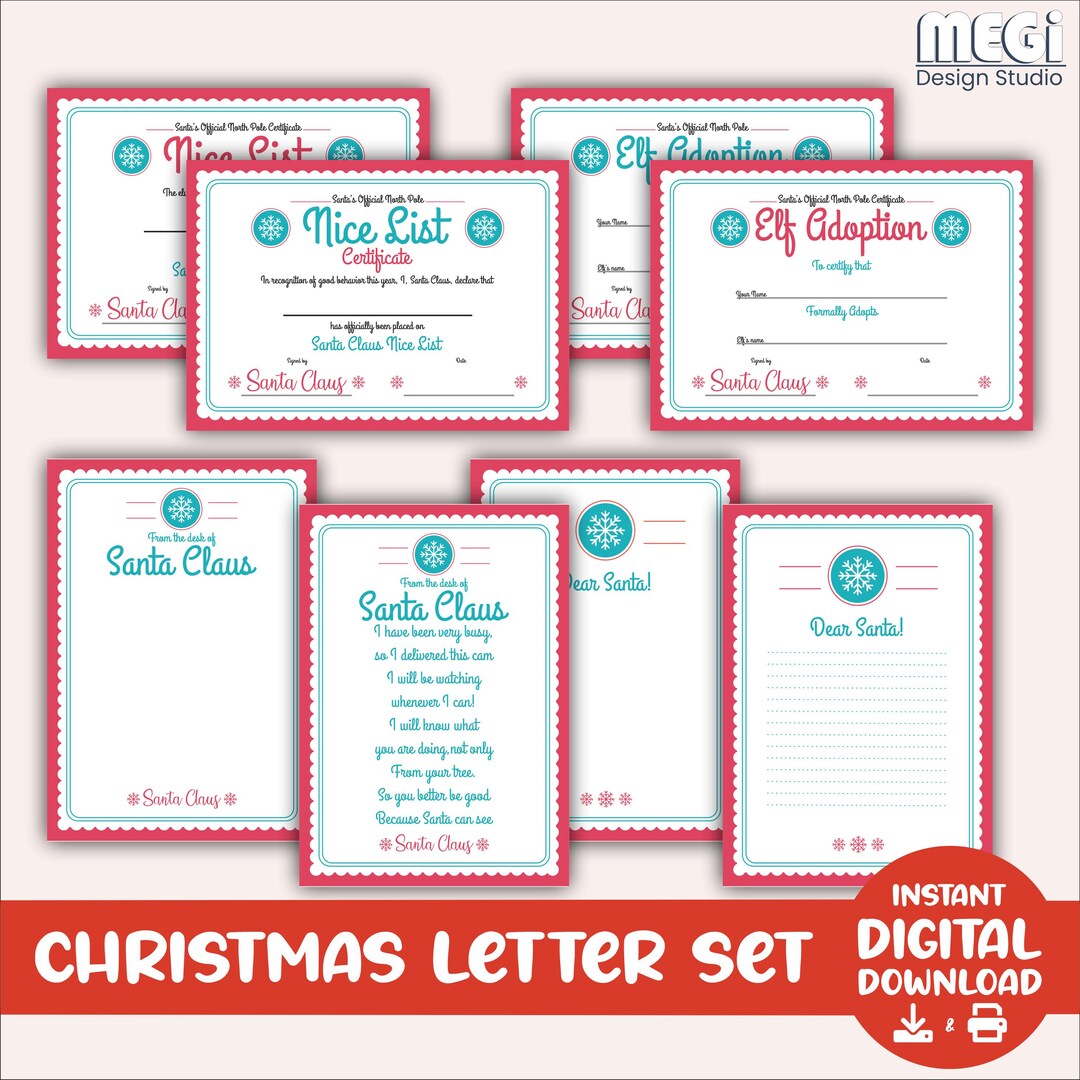 Big Bundle Christmas Letter Set, Santa’s Nice List Certificate, Elf ...