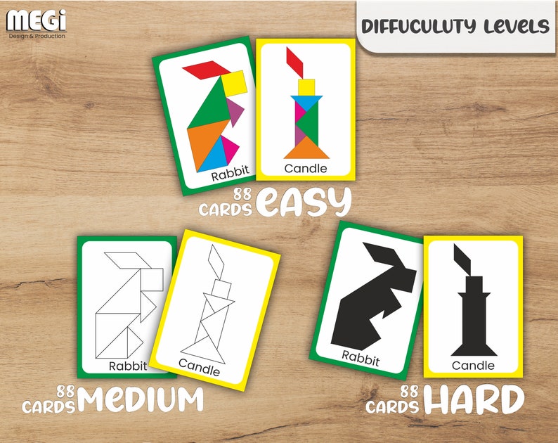 Tangram Big Set 200 Cards and Free Tangram Pattern | Etsy