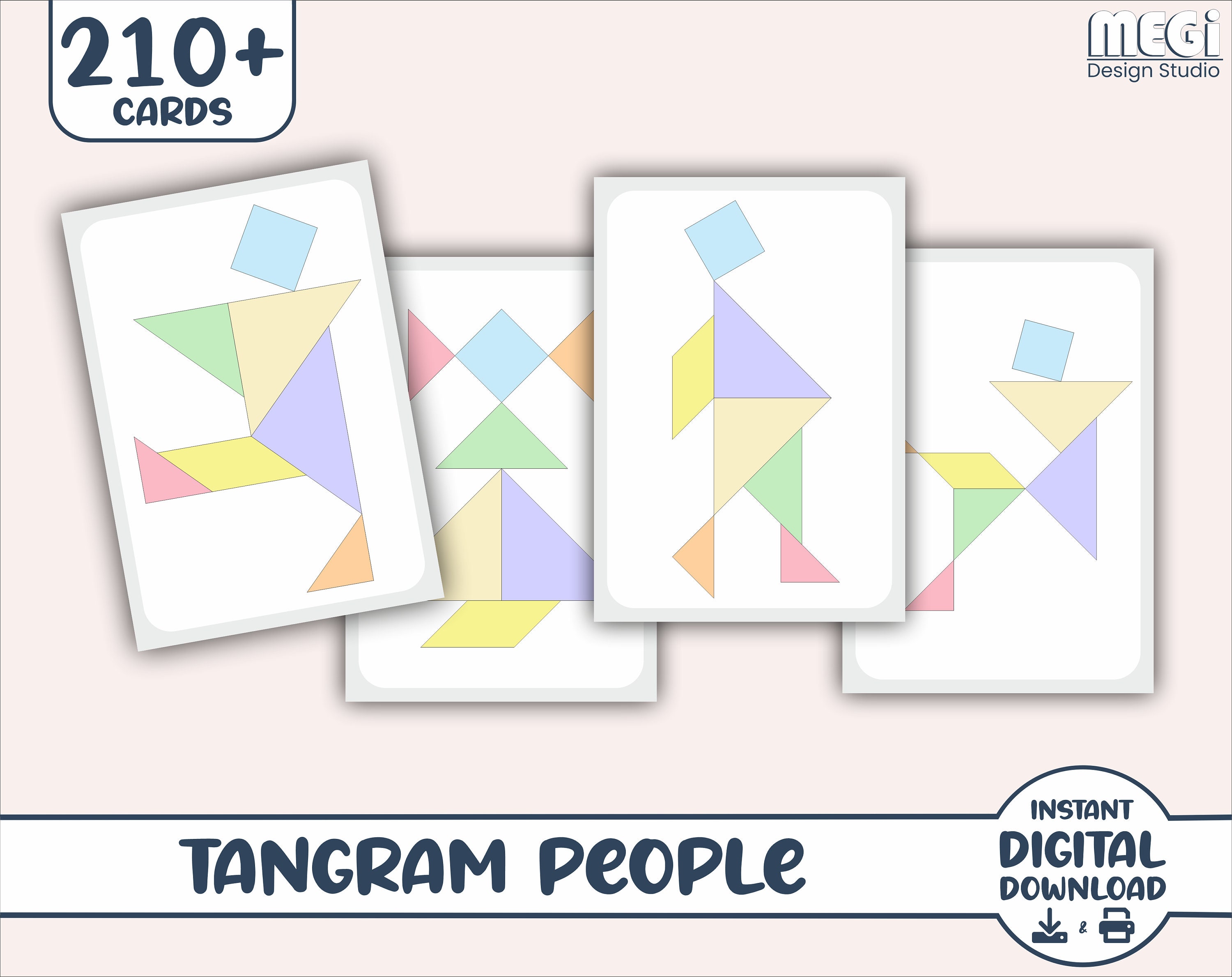 Pastel Color Tangram Set of People Puzzle Cards 210 Cards & - Etsy