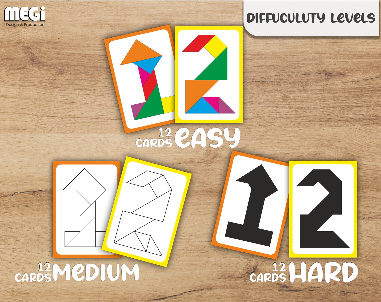 Tangram Numbers Puzzle Cards 36 Cards & Free Tangram Pattern | Etsy