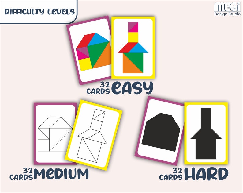 Tangram Set of Houses Puzzle Cards - 90+ Cards & Free Tangram Pattern ...