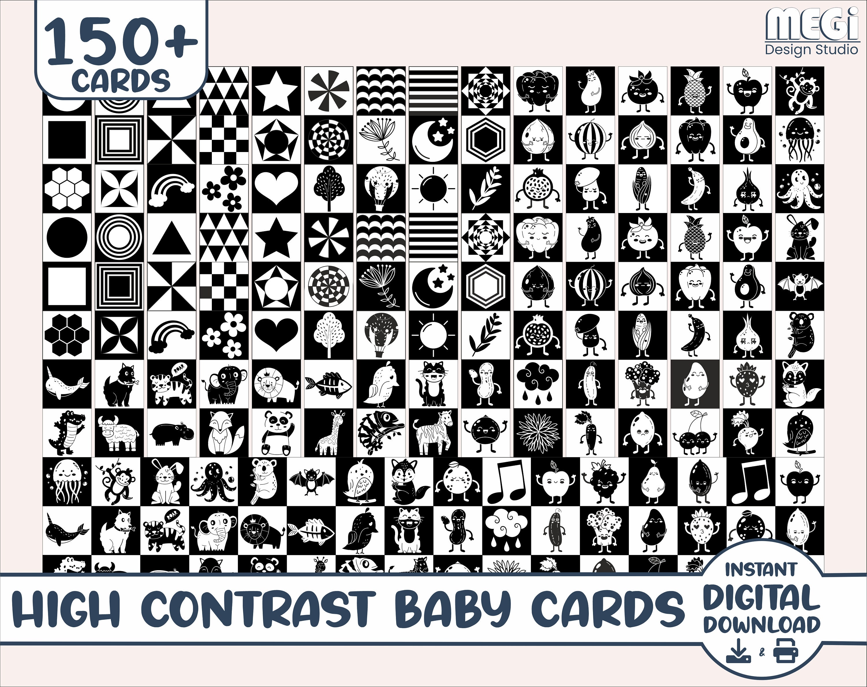150 Black and White Baby Sensory Cards Best High Contrast - Etsy
