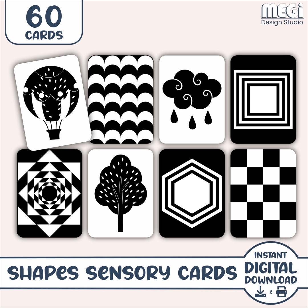 High Contrast Baby Sensory Cards - 60 Black & White Newborn Card ...