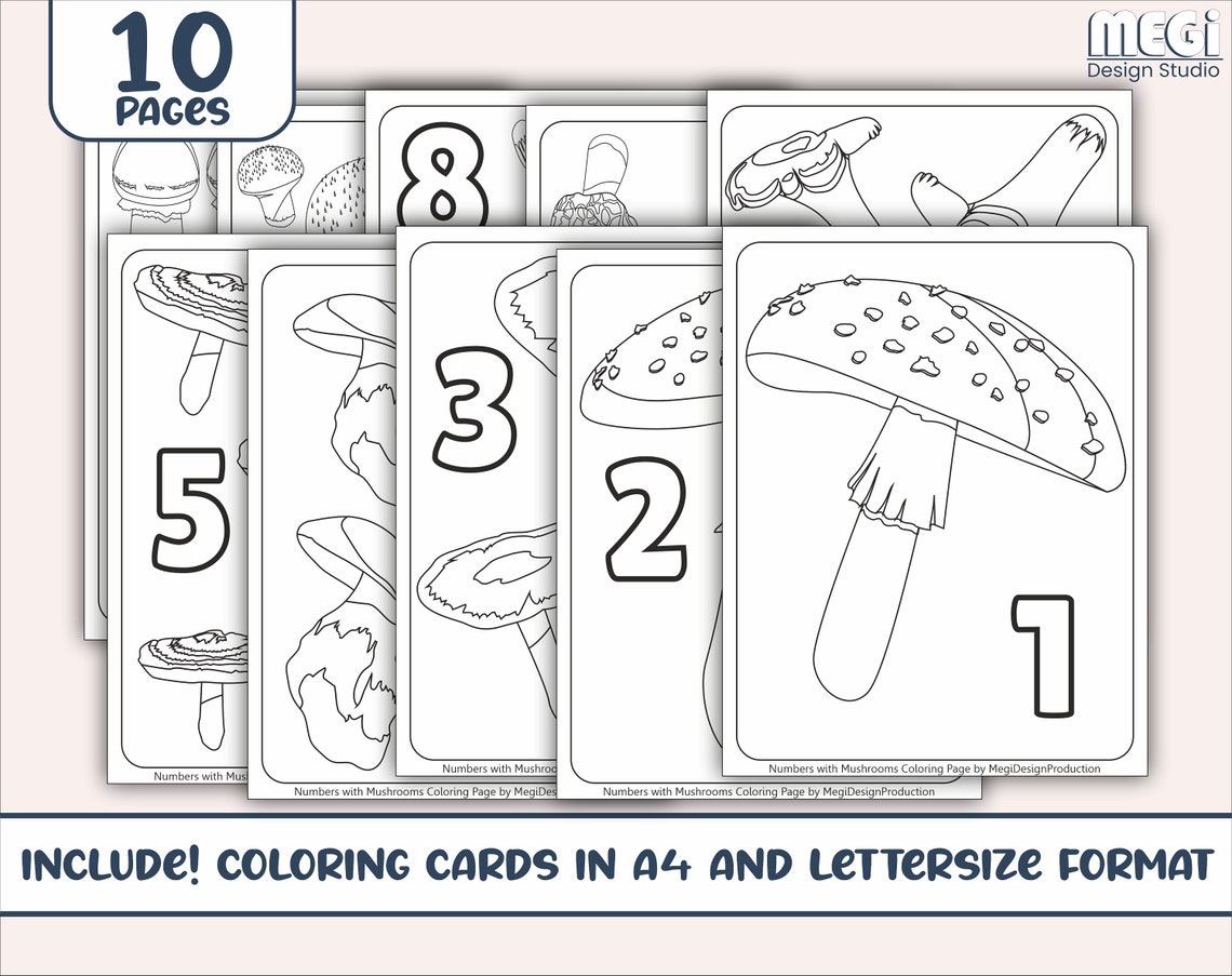 Educational Mushroom Numbers Flashcards and Worksheets Learn - Etsy