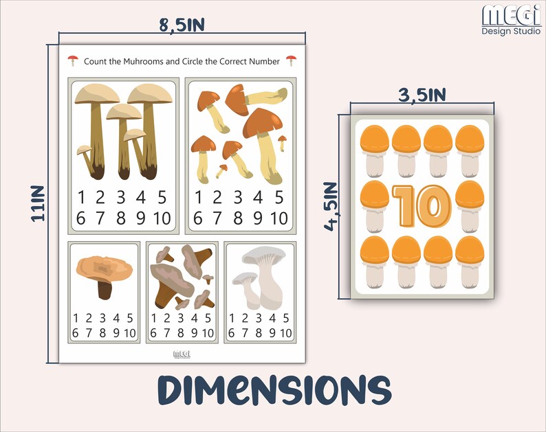 Educational Mushroom Numbers Flashcards and Worksheets Learn - Etsy