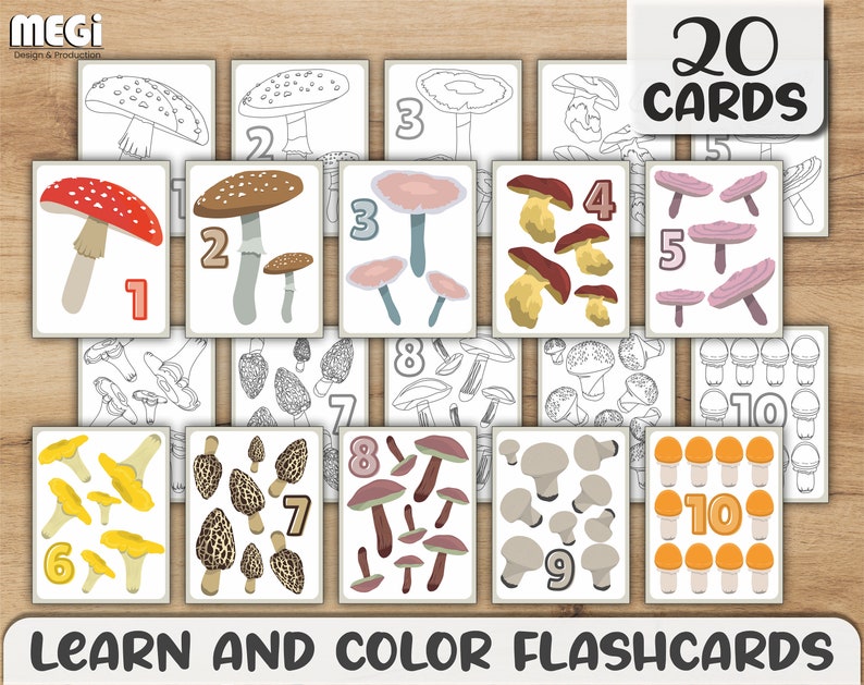 Educational Mushroom Numbers Flashcards and Worksheets Learn | Etsy