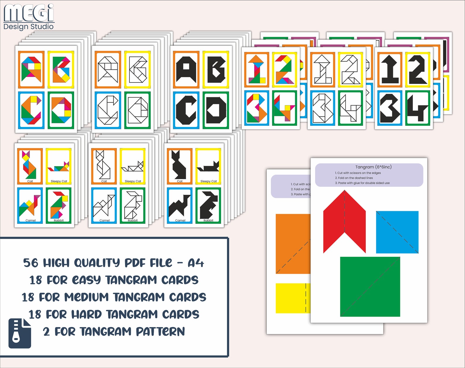Tangram Big Set 200 Cards and Free Tangram Pattern Printable Montessori ...