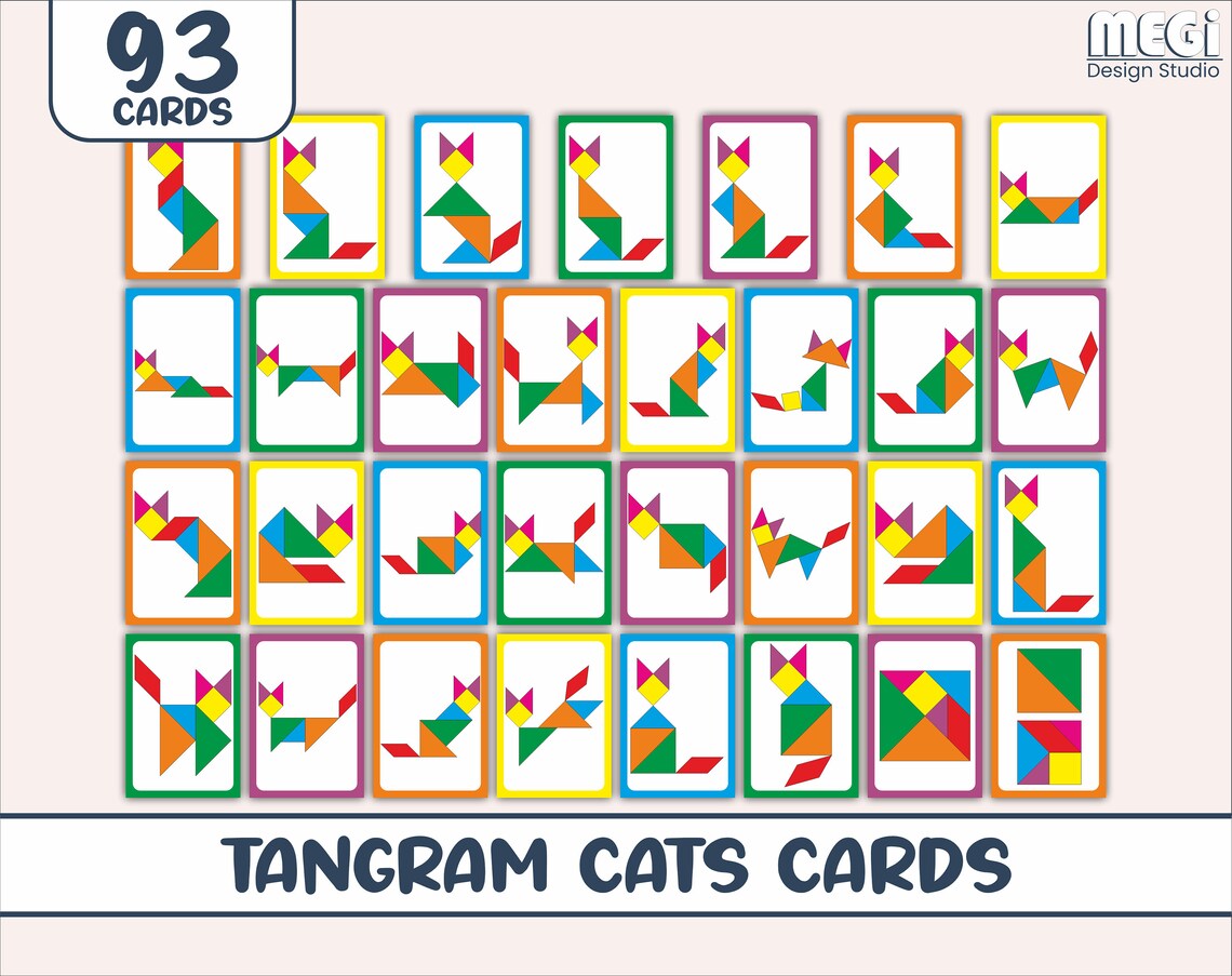 Tangram Set of Cats Puzzle Cards - 90+ Cards & Free Tangram Pattern ...