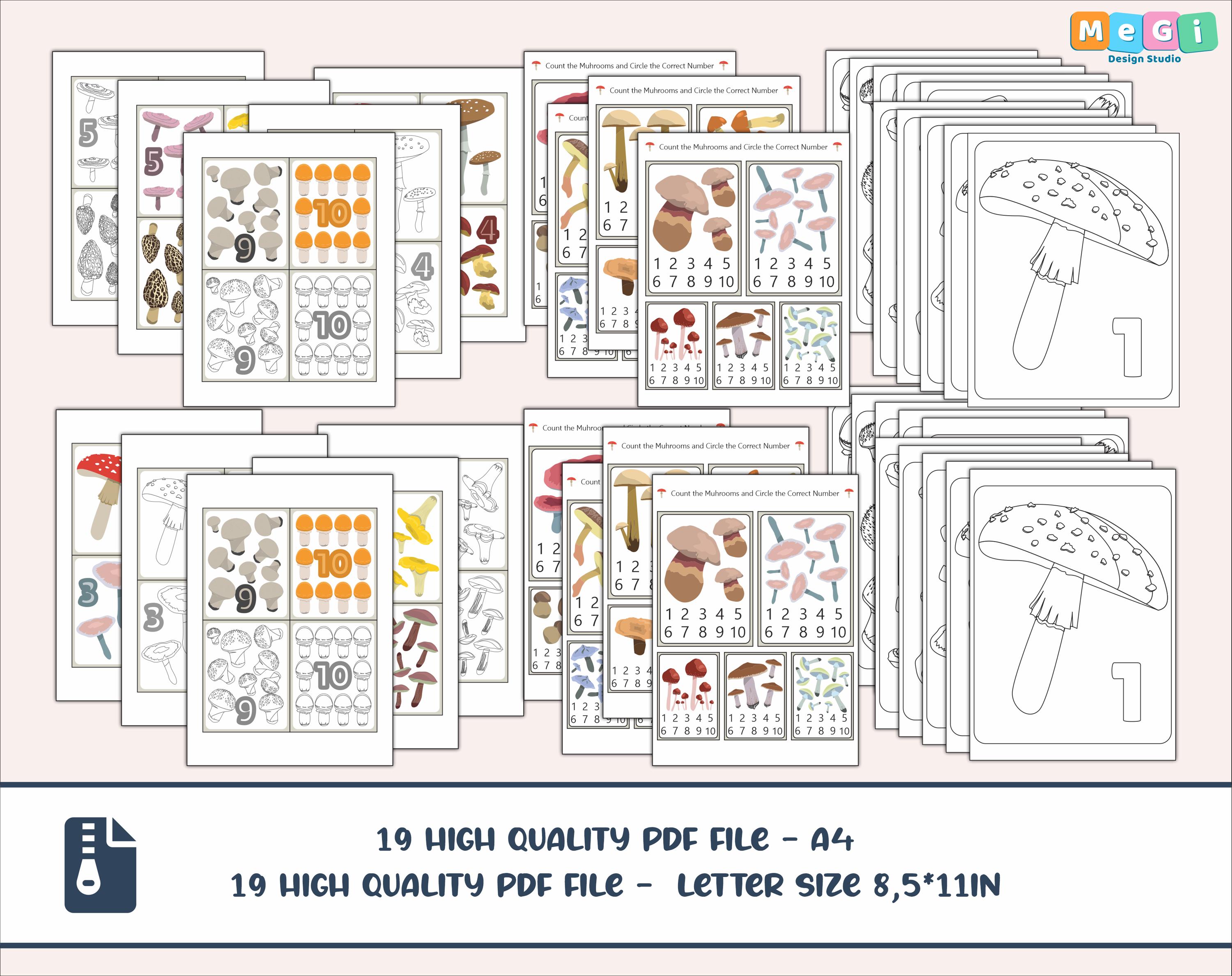 Educational Mushroom Numbers Flashcards and Worksheets - Learn and ...