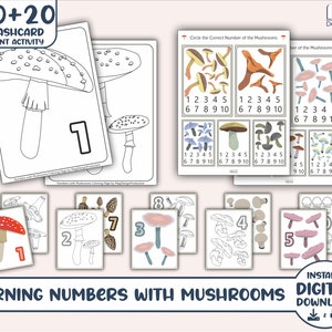 Educational Mushroom Numbers Flashcards and Worksheets Learn - Etsy