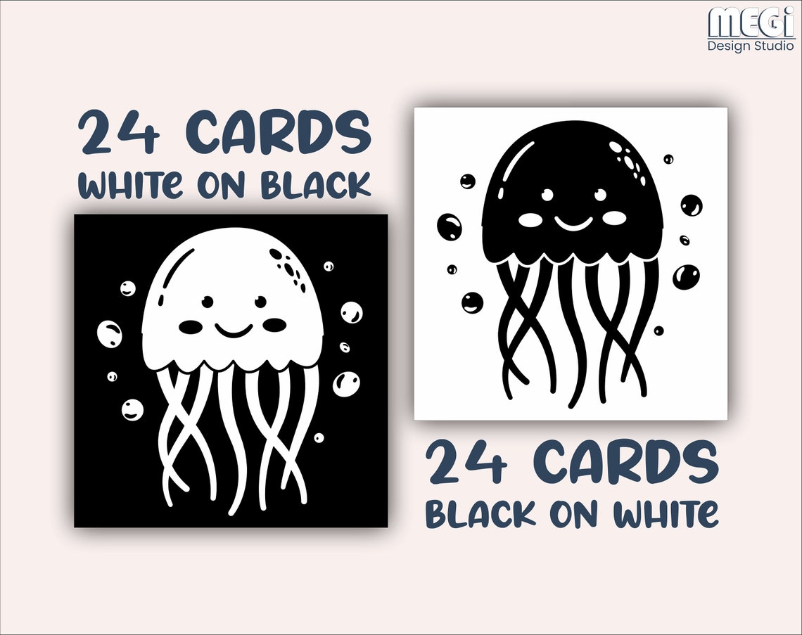 Black and White High Contrast Baby Sensory Cards - Animals - 48 Cards ...