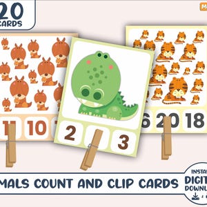 Count and Clip Animal Cards - 1 to 20 Counting Cards - Preschool ...