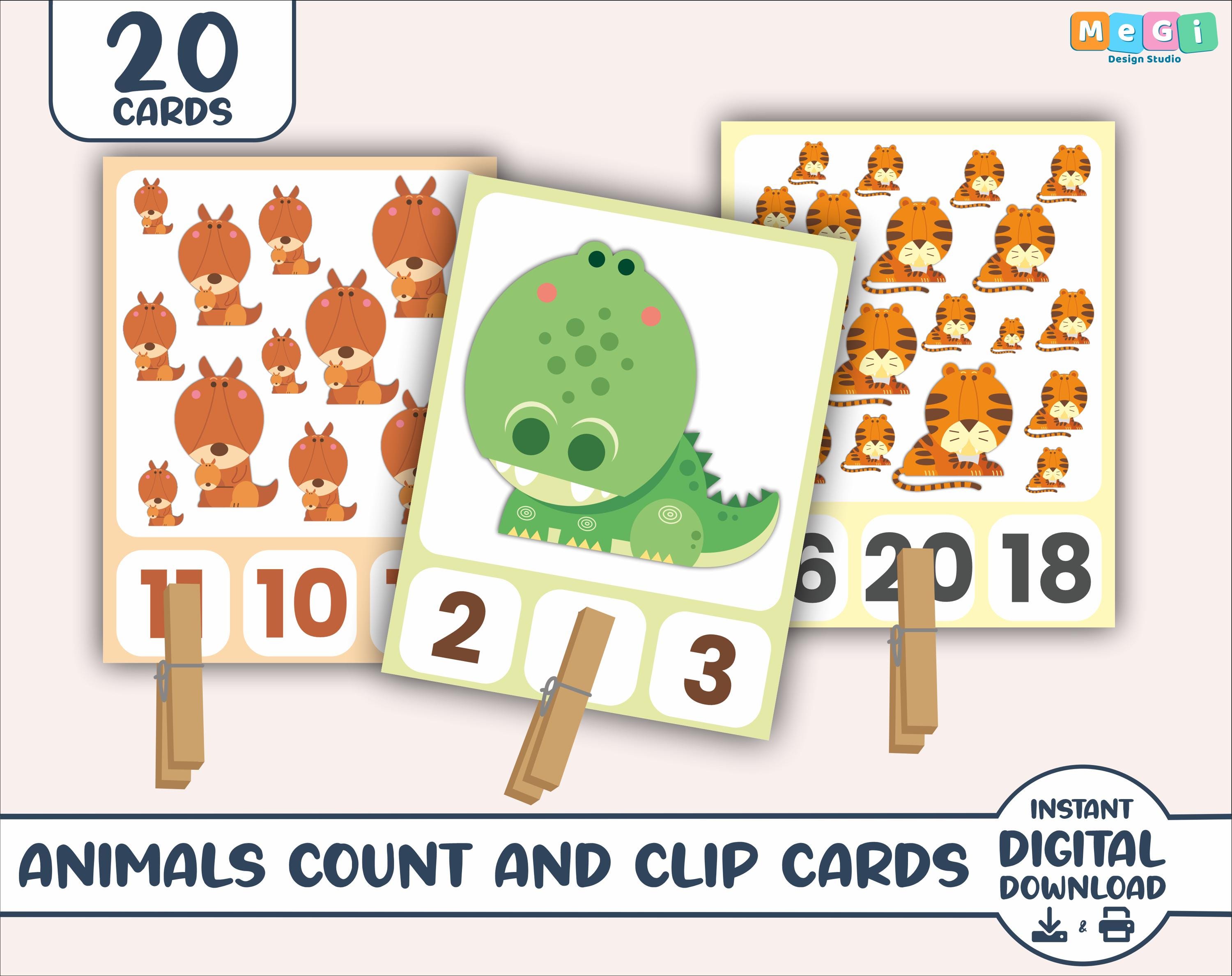 Count and Clip Animal Cards - 1 to 20 Counting Cards - Preschool ...