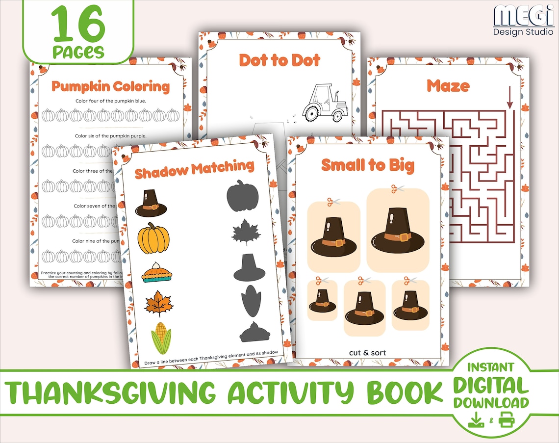 Thanksgiving Activity Book - Printable Activity Pages - Thanksgiving ...