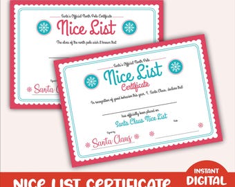 Parent and Teacher Approved: Santa's Nice List Christmas Certificate ...