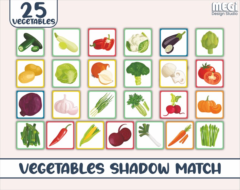 Vegetables Shadow Match Game Printable Homeschool Material - Etsy