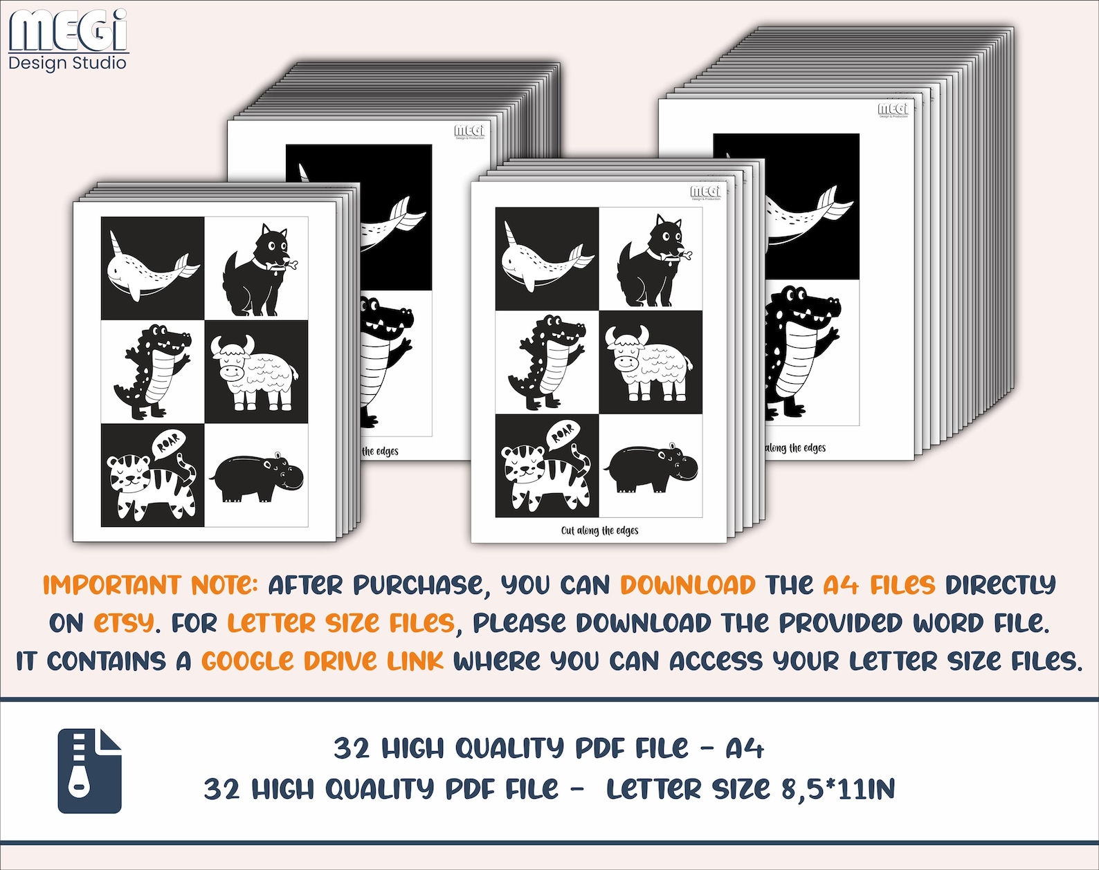 Black and White High Contrast Baby Sensory Cards - Animals - 48 Cards ...