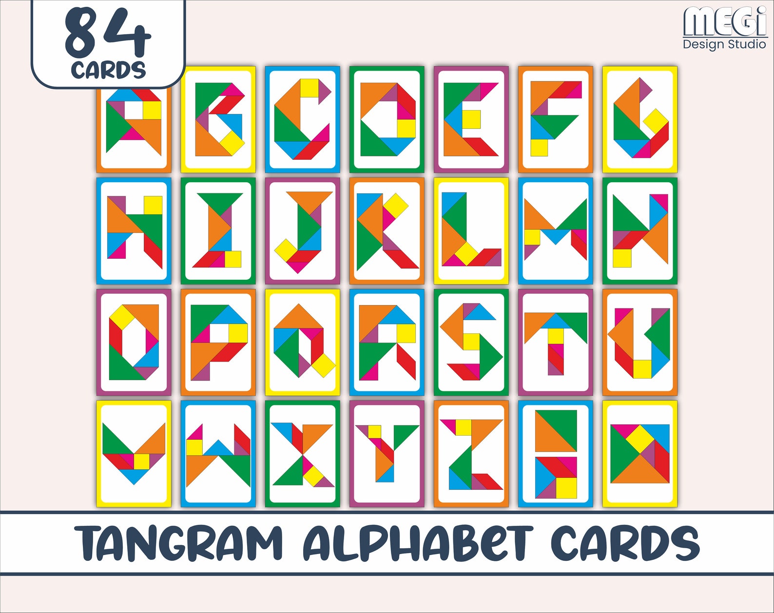 Tangram Alphabet Puzzle Cards - 84 Cards & Free Tangram Pattern ...