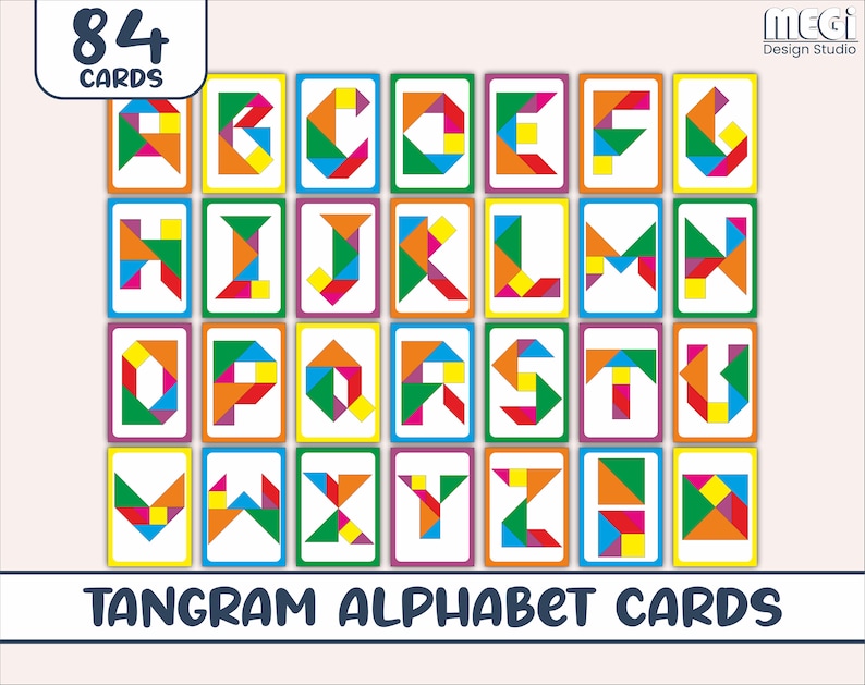Tangram Alphabet Puzzle Cards - 84 Cards & Free Tangram Pattern ...