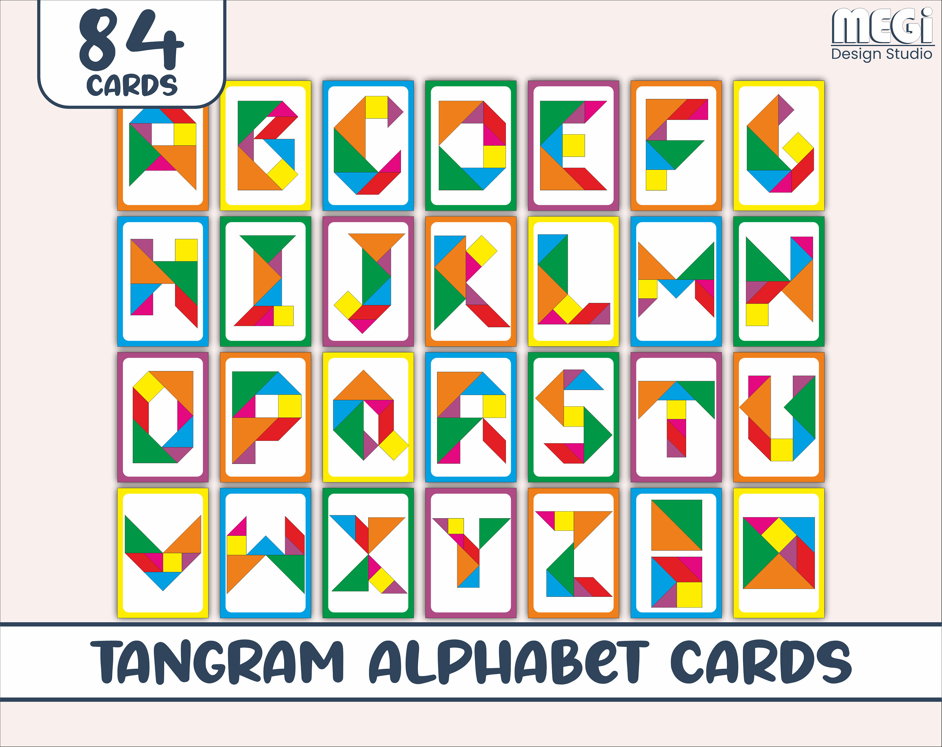 Tangram Alphabet Puzzle Cards - 84 Cards & Free Tangram Pattern ...