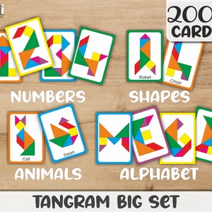 Tangram Big Set 200 Cards and Free Tangram Pattern | Etsy