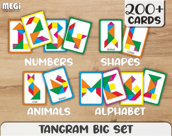 Tangram Big Set 200 Cards and Free Tangram Pattern | Etsy