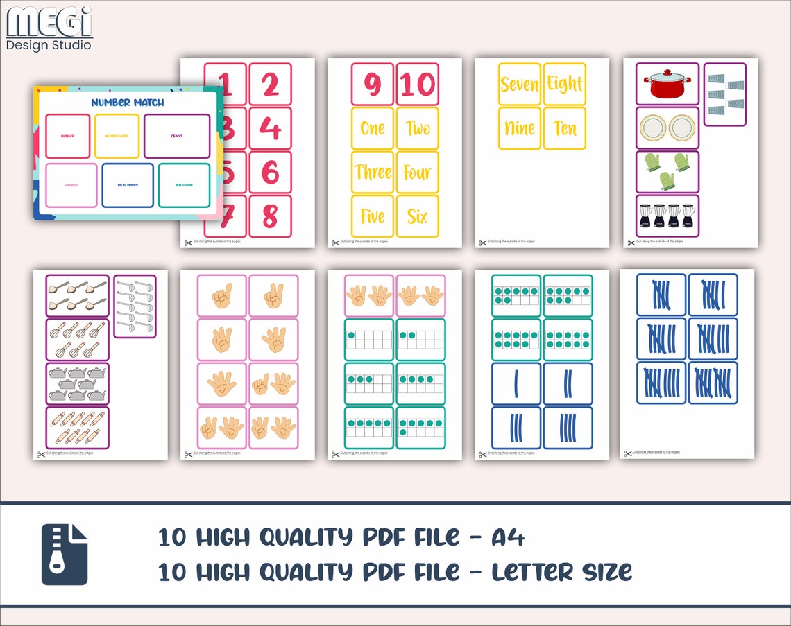 Number Match Preschool Activity Count and Match 1 to 10 Number Matching ...